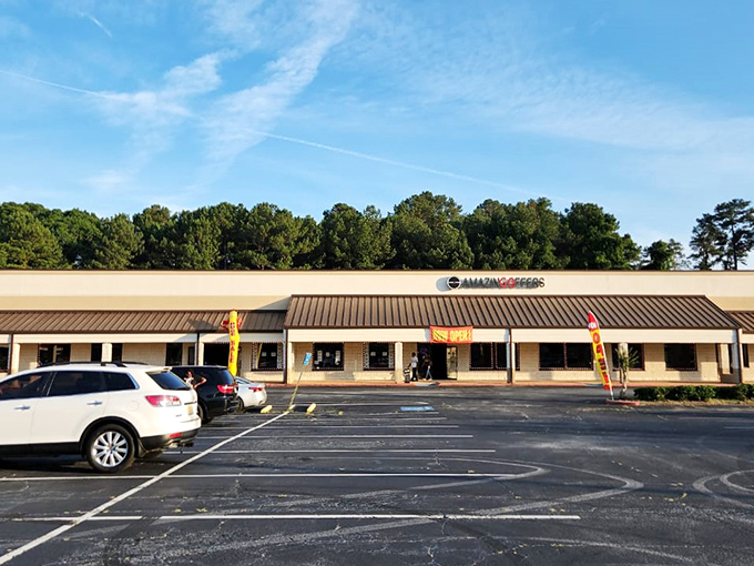 The unassuming storefront of BinCredible Deals in Stone Mountain hides a treasure trove within, like a pirate's chest disguised as a strip mall.