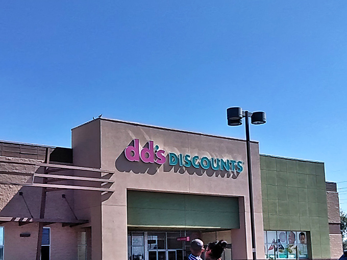 The iconic pink and teal dd's DISCOUNTS sign promises retail therapy that won't require financial therapy afterward&mdash;a beacon of budget-friendly bliss in Glendale.