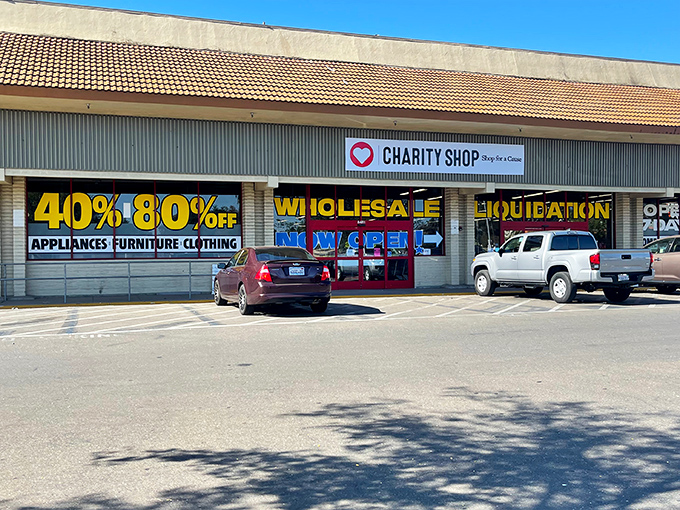 The storefront promises what lies within - a treasure trove of bargains where your wallet gets a much-needed vacation.