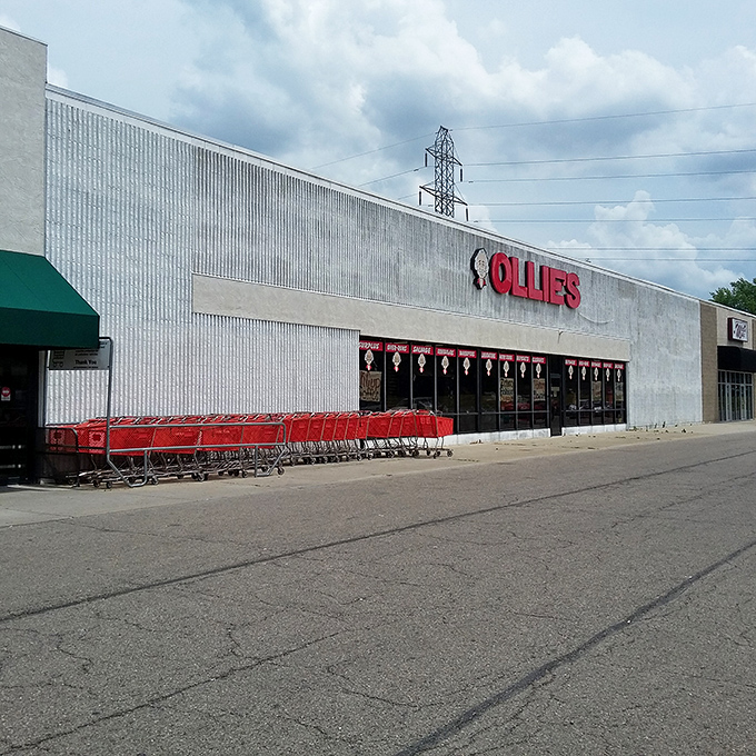 The unassuming exterior of Ollie's Bargain Outlet in Newark, where financial miracles happen daily behind that simple storefront facade.