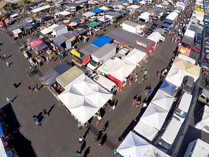 From above, Kobey's Swap Meet resembles a small city of white tents, each one a potential treasure trove waiting to be explored.