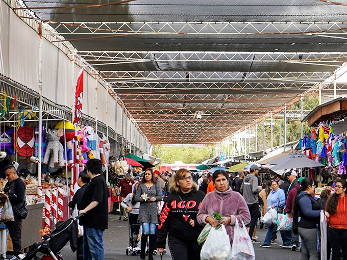 Welcome to bargain paradise! The San Jose Flea Market's covered walkways stretch seemingly to infinity, promising treasures at every turn.