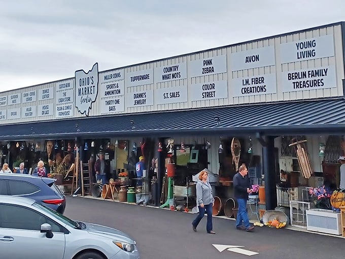 The treasure hunter's paradise awaits! Ohio's Market Berlin stretches before you like a runway of possibilities, each vendor sign a promise of undiscovered gems.