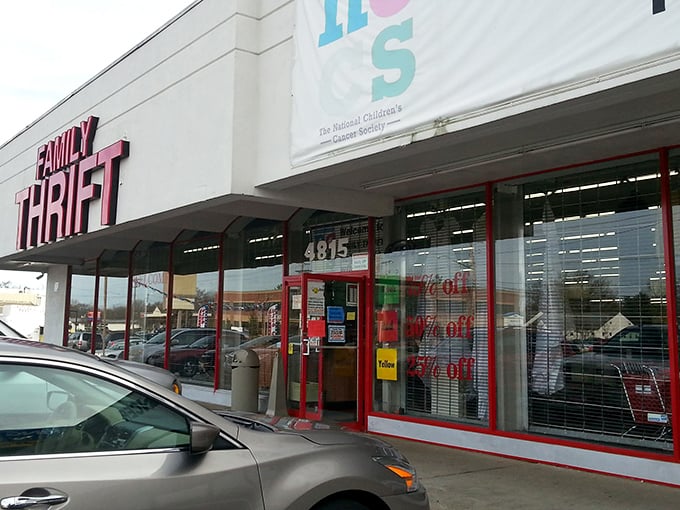 The bold red lettering of Family Thrift beckons bargain hunters like a lighthouse guiding ships to treasure-filled shores. No fancy frills needed when the deals speak for themselves.