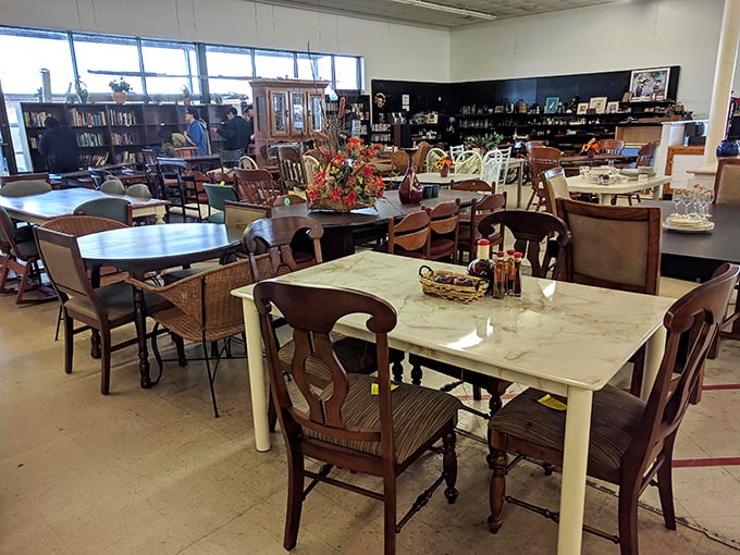 Endless rows of unique furniture and home treasures await your discovery as you browse through this charming and spacious showroom.