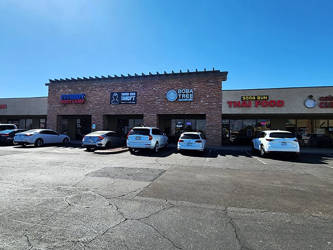 The unassuming exterior that houses Mesa's best-kept secret for treasure hunters and bargain enthusiasts alike.