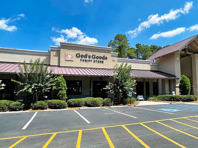 The unassuming exterior of God's Goods Thrift Store in Bluffton hides a treasure trove within. Like finding an oasis in a strip mall desert.