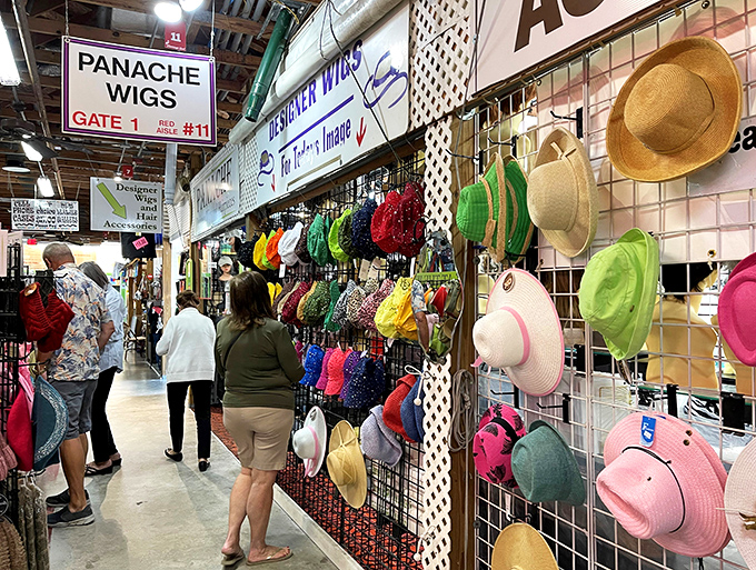 Treasure hunters paradise! Colorful corridors lined with hats, jewelry, and endless possibilities stretch before you like the yellow brick road of bargains.