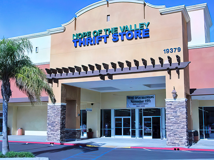 The desert-toned exterior with bright blue signage feels like California's answer to retail therapy&mdash;palm trees included, naturally.