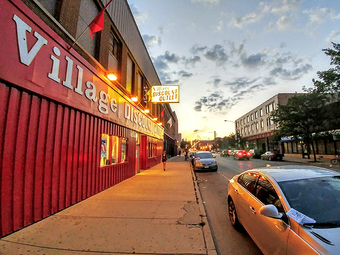 Like a crimson beacon of bargain-hunting hope, Village Discount's distinctive exterior promises treasure hunts that won't require a second mortgage.