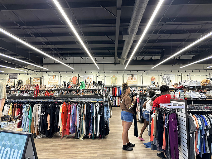 The storefront promises what we all secretly crave: fashion without the financial hangover. Uptown Cheapskate's clean exterior belies the treasure trove within.