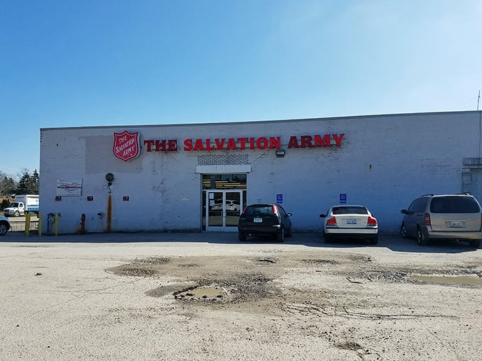 The unassuming white brick exterior hides a treasure trove within, like finding out your quiet neighbor is secretly a rock star.