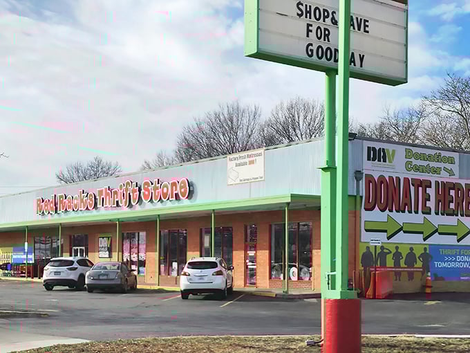 That iconic red signage beckons treasure hunters like a beacon of bargain-filled dreams.