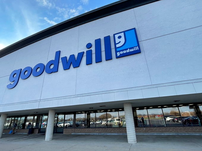 The modern facade of this Columbus Goodwill hints at the wonderland within. Like a department store's cooler, thriftier cousin who actually has better stories to tell.