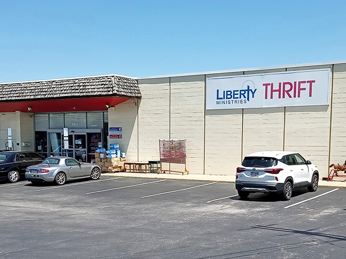 The unassuming exterior of Liberty Ministries Thrift belies the wonderland of treasures inside, like a retail TARDIS that's bigger on the inside.