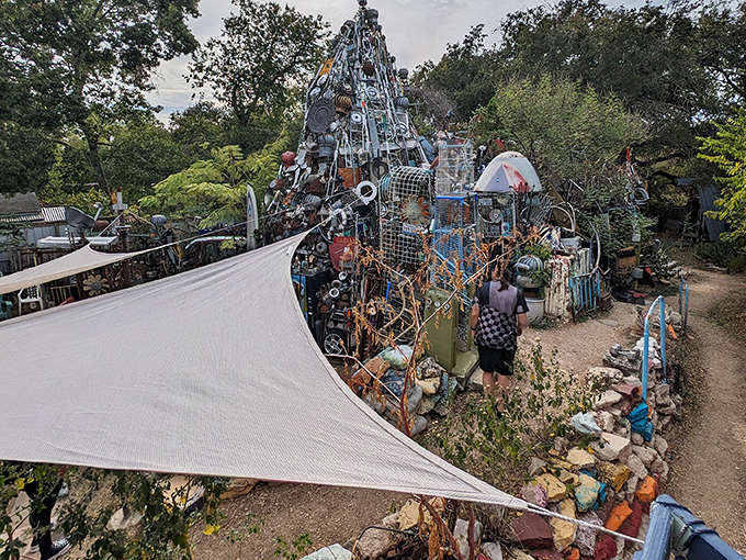The unassuming entrance to Austin's most peculiar attraction looks like a garage sale collided with a modern art exhibit&mdash;and neither one apologized.