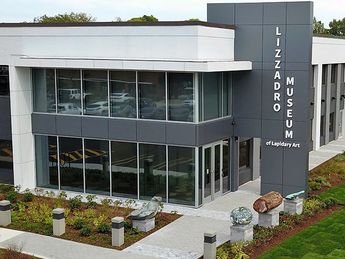 The sleek, modern exterior of the Lizzadro Museum stands like a gemstone itself&mdash;polished, precise, and full of hidden wonders waiting to be discovered.