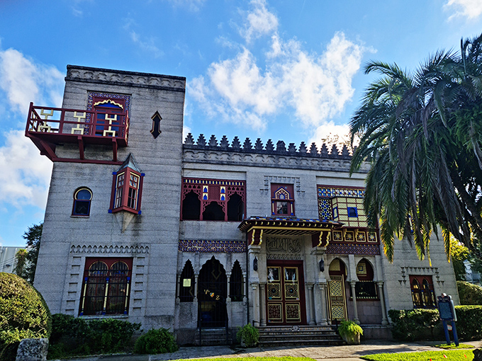 Villa Zorayda's striking exterior stands like a Moorish mirage in St. Augustine, where Spanish colonial architecture meets Arabian Nights fantasy.