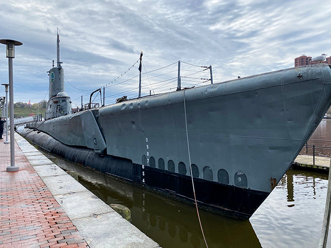 The USS Torsk greets visitors with its fierce shark-mouth paint job &ndash; a not-so-subtle reminder that this predator once hunted enemy ships beneath the waves.