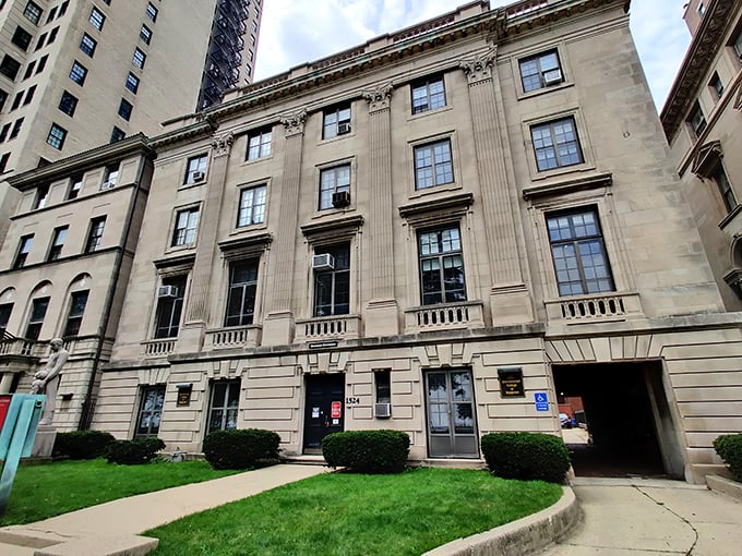 Stately limestone elegance hides macabre treasures within. This Gold Coast mansion looks more "diplomatic residence" than "home of historical amputation saws."