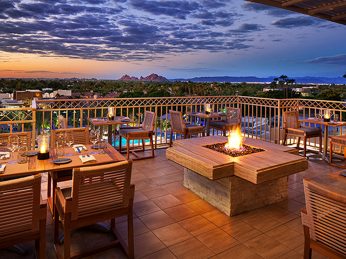 Sunset bliss meets culinary heaven on this panoramic terrace. Arizona's mountains perform their nightly color show while you contemplate life's big question: steak or seafood?