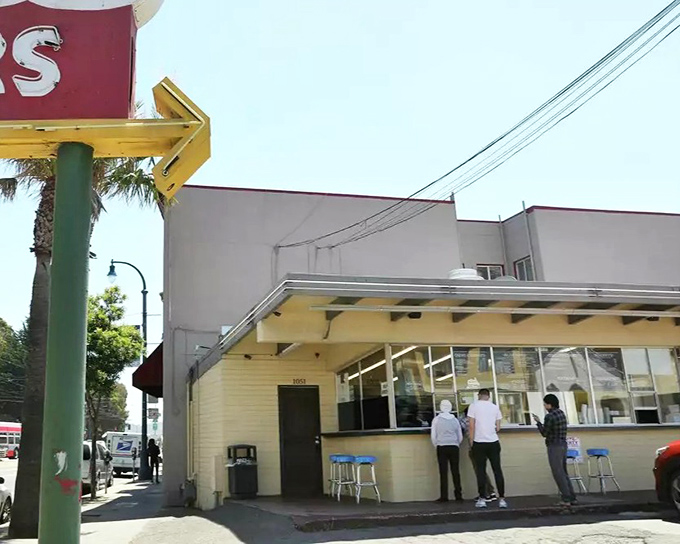 The yellow-trimmed exterior of Beep's stands like a time capsule of burger perfection, beckoning hungry San Franciscans with its retro charm.
