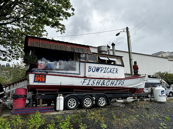 A boat that doesn't float but serves food that soars. Bowpicker's converted gillnet vessel proves the best seafood doesn't always come from restaurants that rock with the waves.