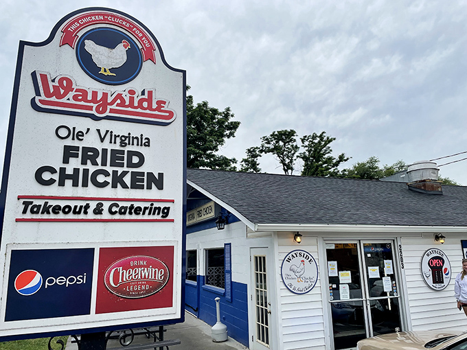 The sign says it all: "Ole' Virginia FRIED CHICKEN." Some places don't need fancy fonts or trendy design&mdash;just the promise of something delicious inside.