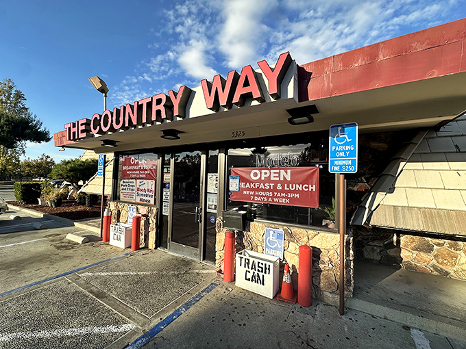The unassuming exterior of Country Way in Fremont hides a breakfast paradise within. Those trash cans out front? They're not decorative&mdash;they're necessary for all the clean plates this place produces.