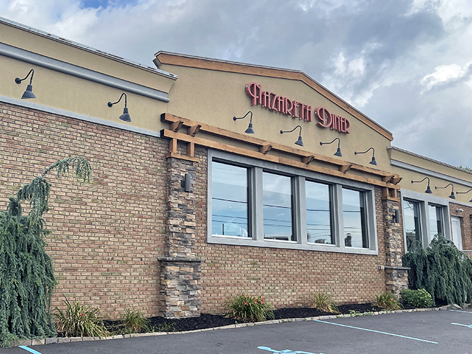 The brick fa&ccedil;ade and distinctive red signage of Nazareth Diner stands as a beacon for hungry travelers. Pennsylvania comfort food has found its perfect home.