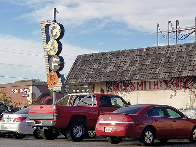 The iconic vertical "CAFE" sign beckons hungry travelers like a lighthouse for breakfast sailors. Classic Americana at its finest in Van Alstyne.