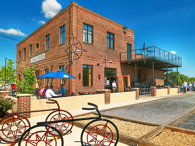 The golden butterfly beckons from this unassuming brick building, like a secret handshake for those in-the-know about Hapeville's hidden gem.