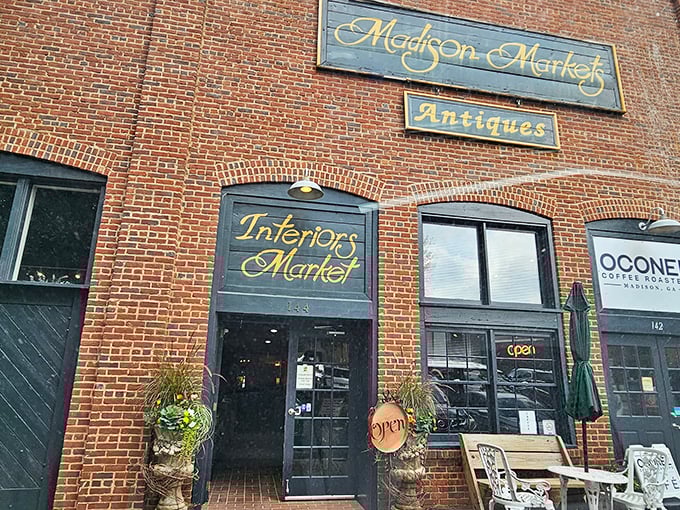 The historic brick fa&ccedil;ade of Madison Markets welcomes treasure hunters with its timeless charm and the promise of discoveries waiting inside.