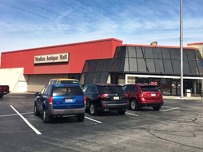 The unassuming red exterior hides a universe of treasures inside, like finding out your quiet neighbor was once a rock star.