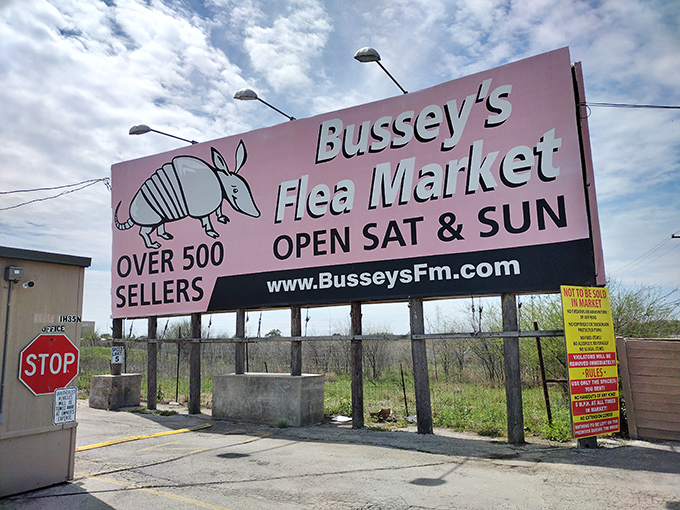 The sign says "MORE FLEA MARKET" and honestly, has a more perfect directive ever existed? Treasure hunters navigate this covered wonderland of possibilities.