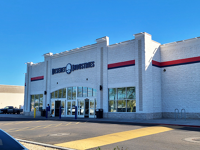 The white-walled wonderland of Deseret Industries stands like a bargain hunter's Taj Mahal under Arizona's brilliant blue sky.