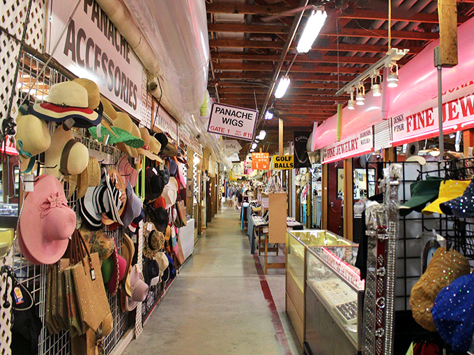 Treasure hunters paradise! Colorful corridors lined with hats, jewelry, and endless possibilities stretch before you like the yellow brick road of bargains.