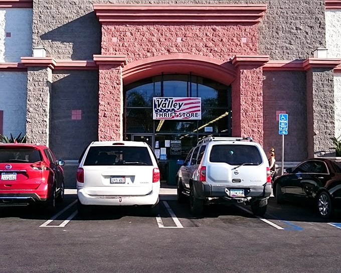 The unassuming facade of Valley Thrift Store in Escondido hides a universe of treasures waiting to be discovered inside.