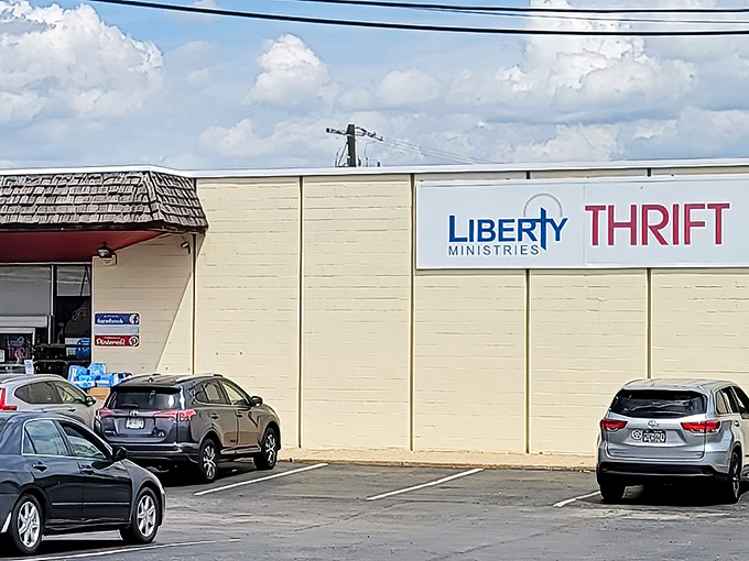 The unassuming exterior of Liberty Ministries Thrift belies the wonderland of treasures inside, like a retail TARDIS that's bigger on the inside.