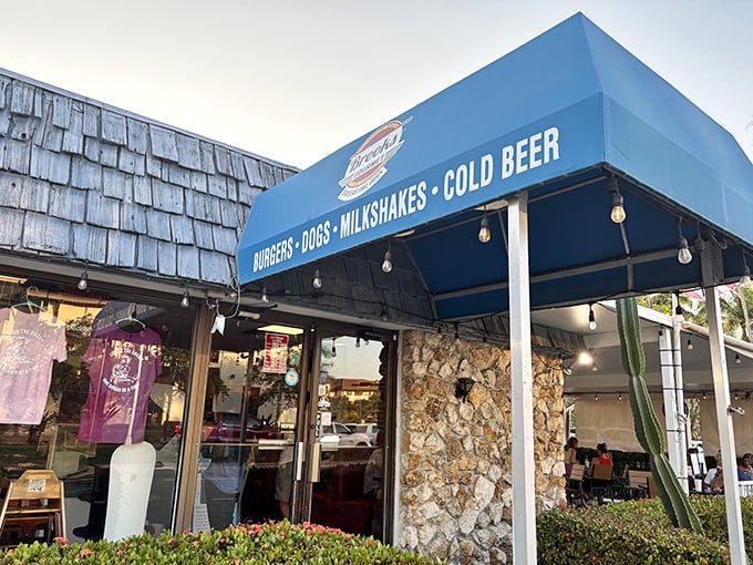 The unassuming exterior of Brooks Burgers in Naples hides culinary treasures within, like finding a diamond in your backyard.