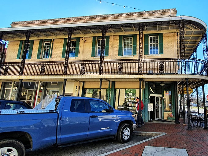 Victorian charm on full display! These pastel-colored storefronts with ornate balconies transport you to a time when conversations happened on porches, not phones.