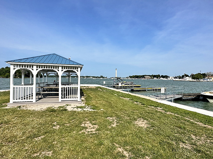 Lake Erie stretches to the horizon like nature's infinity pool, with Perry's Monument standing sentinel in the distance. Ohio's smallest state park delivers the biggest views.