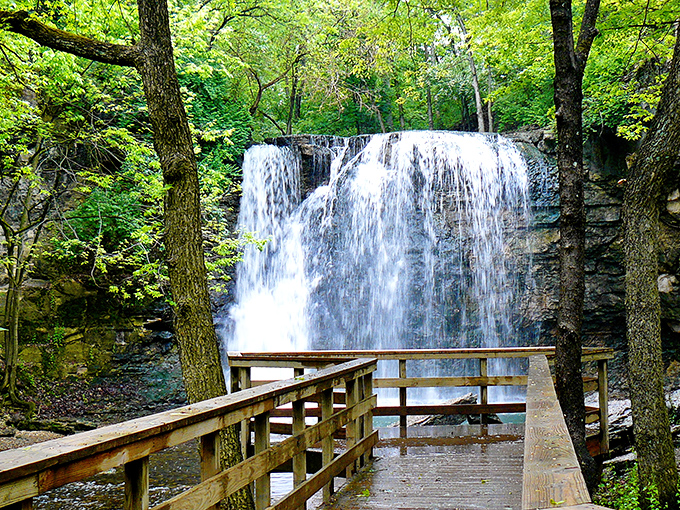 Nature's most impressive magic trick: turning ordinary limestone into a 35-foot spectacle that would make even Niagara pause for a moment of respect.