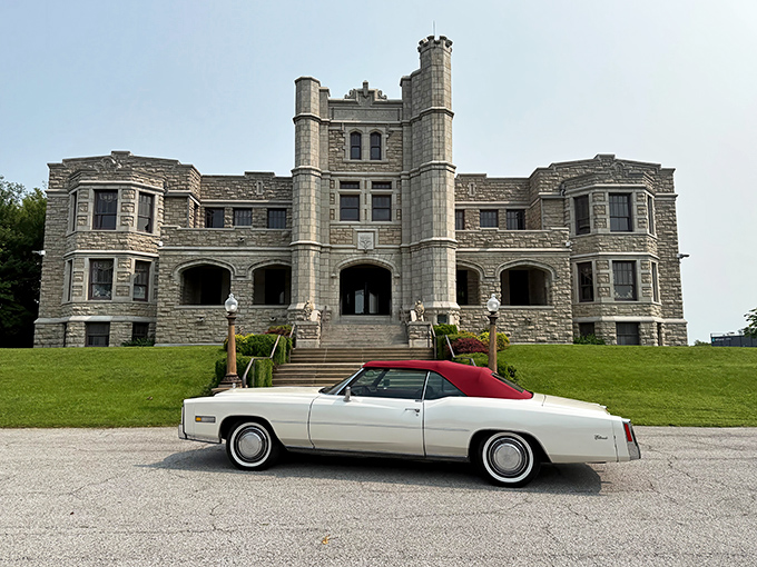 Who needs Europe? This magnificent stone fortress in Springfield looks like it teleported straight from medieval times, complete with a classic car welcoming visitors. 