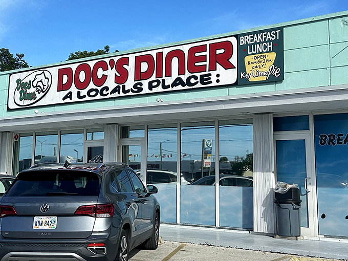 The unassuming exterior of Doc's Diner proudly declares itself "A LOCALS PLACE" &ndash; the universal sign that you've stumbled upon culinary gold in Key Largo.