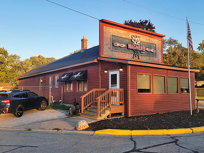 The brick-and-flame adorned exterior of Wagner's Ribs stands like a barbecue beacon in Porter, complete with American flag proudly waving visitors inside.