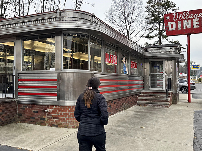 The classic stainless steel exterior with red trim announces you've arrived somewhere special&mdash;a genuine slice of Americana waiting in Milford.