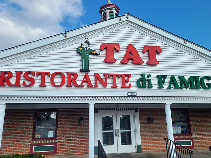 The white colonial-style building with its distinctive cupola and bold red signage stands as a Columbus landmark, beckoning pasta lovers like a lighthouse for the carb-deprived.