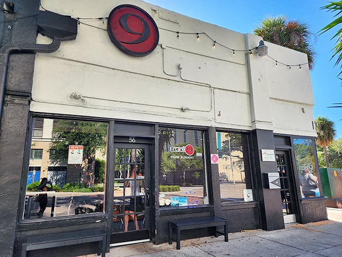 The unassuming exterior of Engine No. 9 proves once again that culinary greatness often hides behind modest facades. Burger paradise awaits inside.