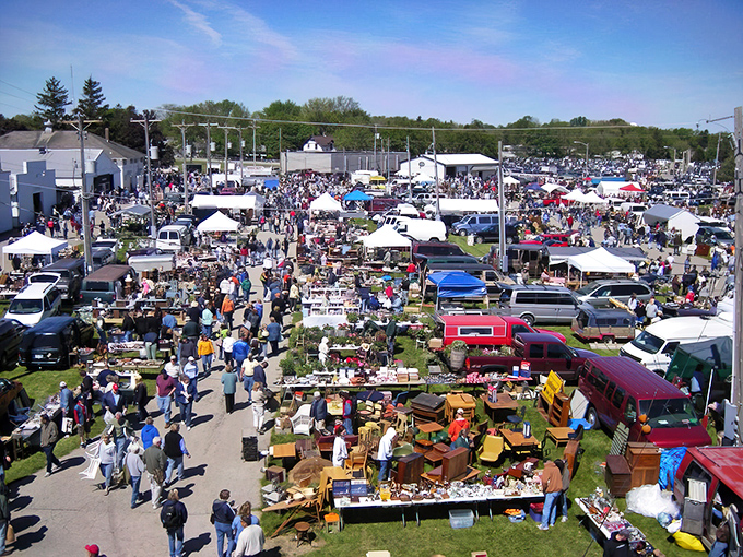 A treasure hunter's paradise stretches as far as the eye can see. The Elkhorn Antique Flea Market transforms ordinary fairgrounds into an extraordinary bargain bazaar.
